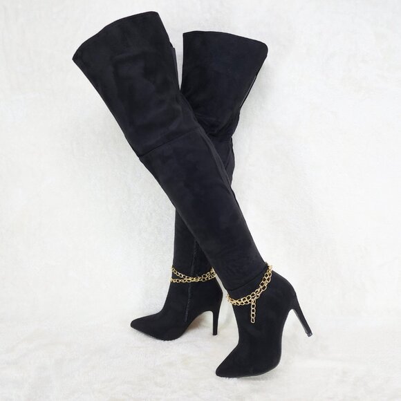 Mata Shoes | Shoes | Bad Girlz Black Faux Suede Wide Top Thigh High ...